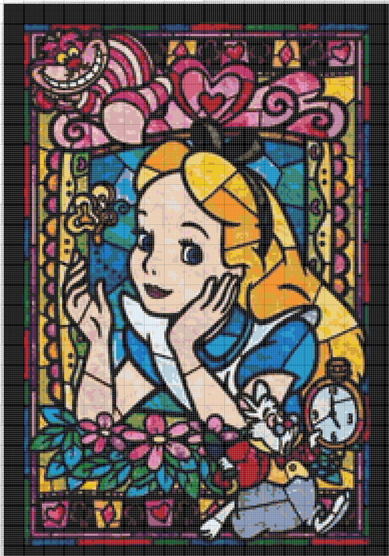 Alice in Wonderland Fairy Tale Stained Glass 094 Modern Cross - Etsy