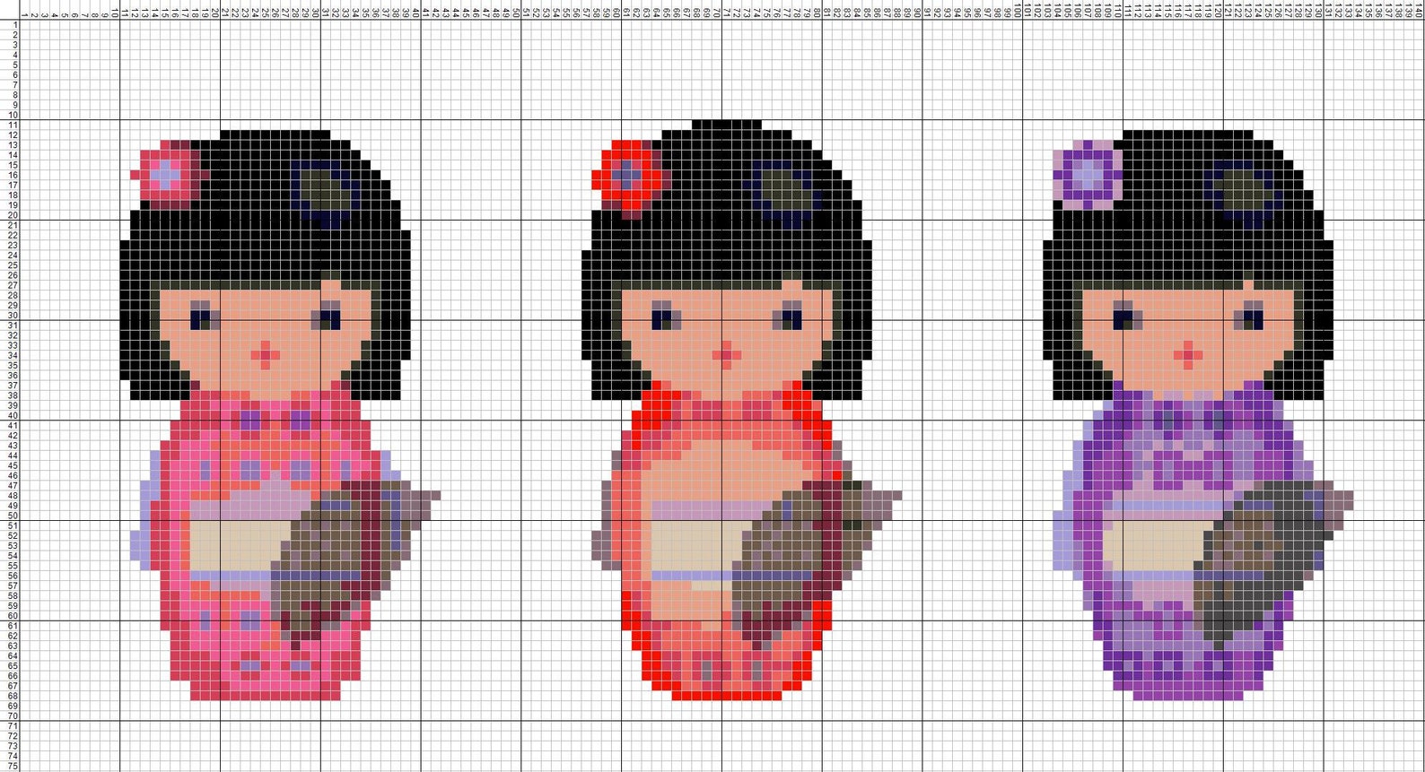 Japanese Girls Kimono 989 Easy Modern Cross Stitch Pattern - Etsy