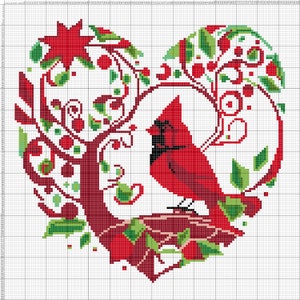 DIY Cross Stitch Pattern Red Cardinal Christmas Pattern PDF 417 Modern ...