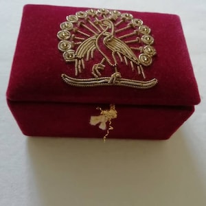 Red Velvet Small Box With Filagree Peacock on Lid - Etsy