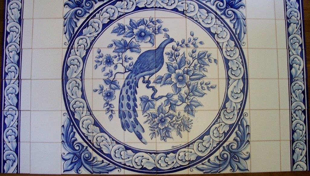 Portuguese Azulejos Tile Mural. Magnificent Peacock Blue White Tile ...
