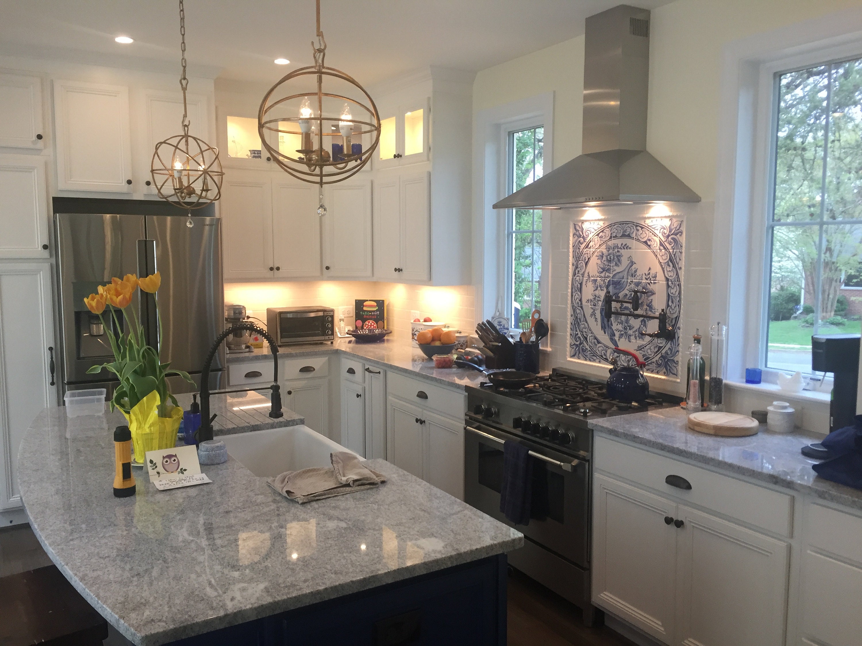 Portuguese Azulejos Tile Mural. Magnificent Peacock Blue White Tile ...