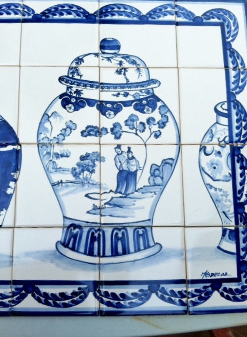 Hand Painted Blue and White Ceramic Tile Mural - Etsy