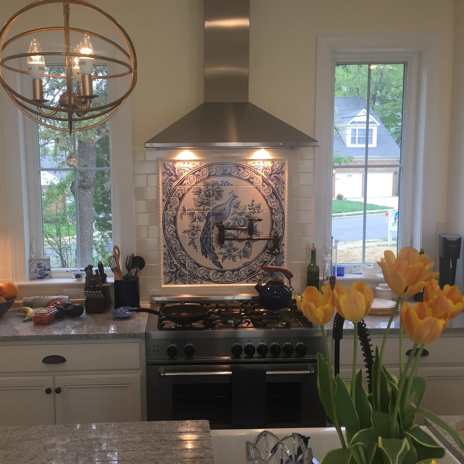 Portuguese Azulejos Tile Mural. Magnificent Peacock Blue White Tile ...