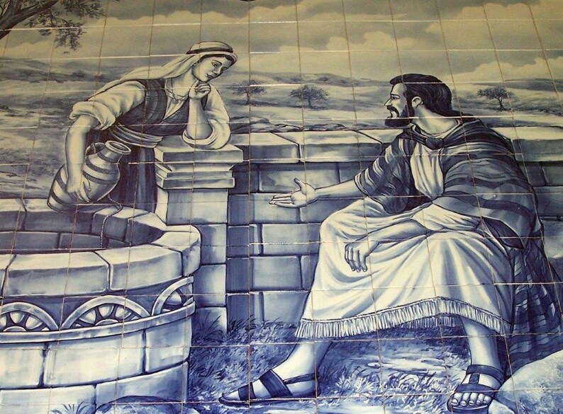 Jesus and the Samaritan Woman by the Well Religious Art Tile Mural - Etsy