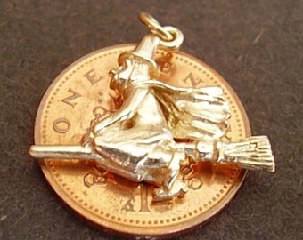 Witch on Broom Stick Charm, Traditional Charm, Made From Solid 9ct ...