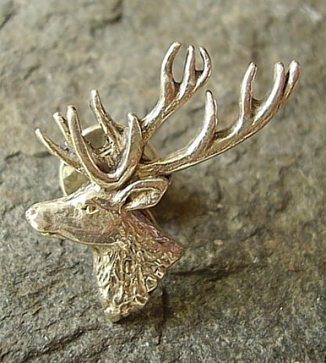 Sterling Silver Stag Stags Head Brooch Pin - Etsy