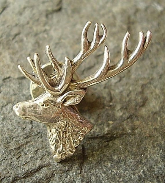 Sterling Silver Stag Stags Head Brooch Pin | Etsy