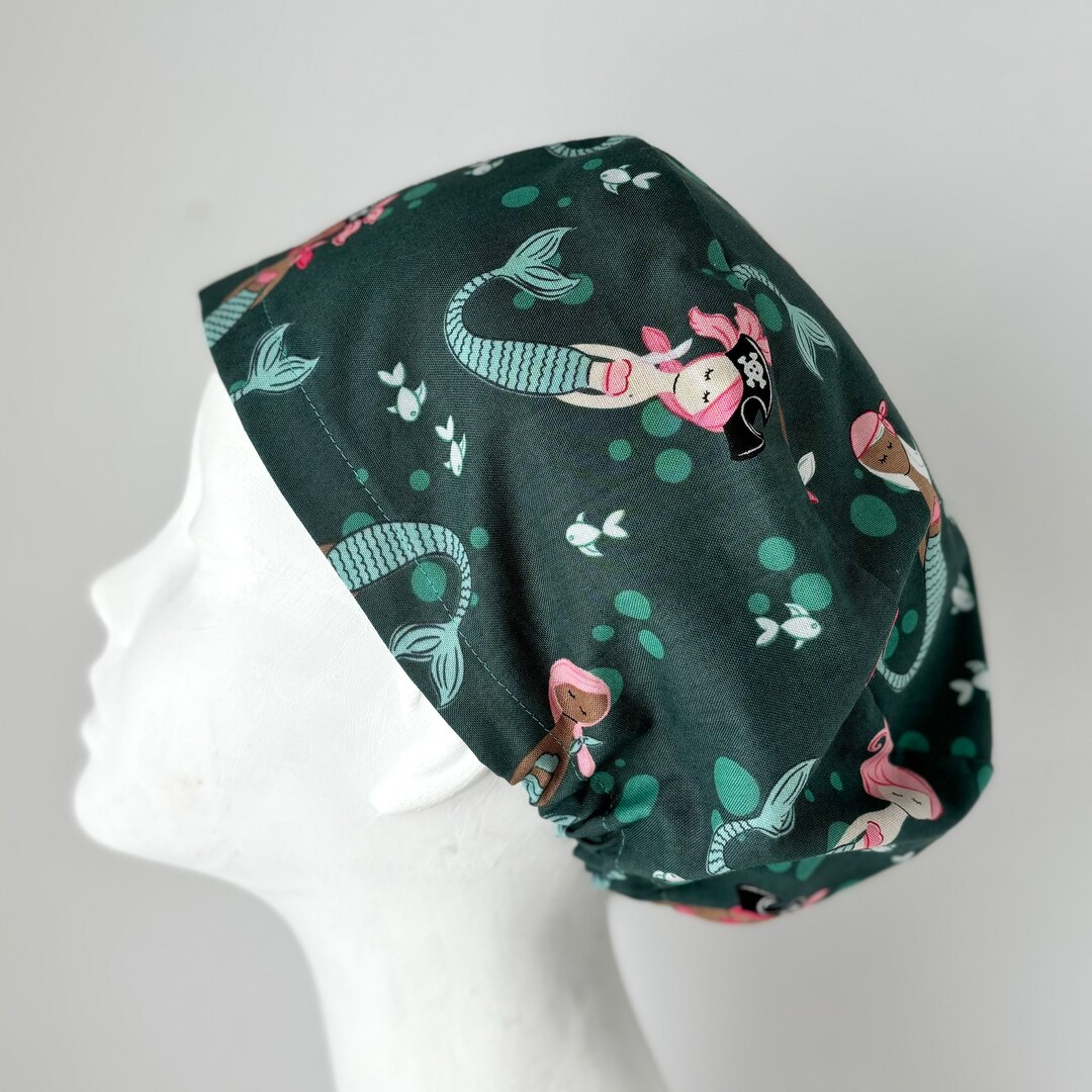 NAUTICAL MERMAIDS European Style Surgical Scrub Cap or Snood, Regular ...