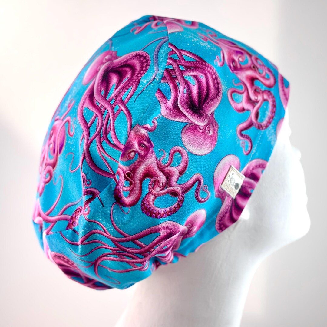 PURPLE OCTOPUS European Style Surgical Scrub Cap or Snood, Regular or ...
