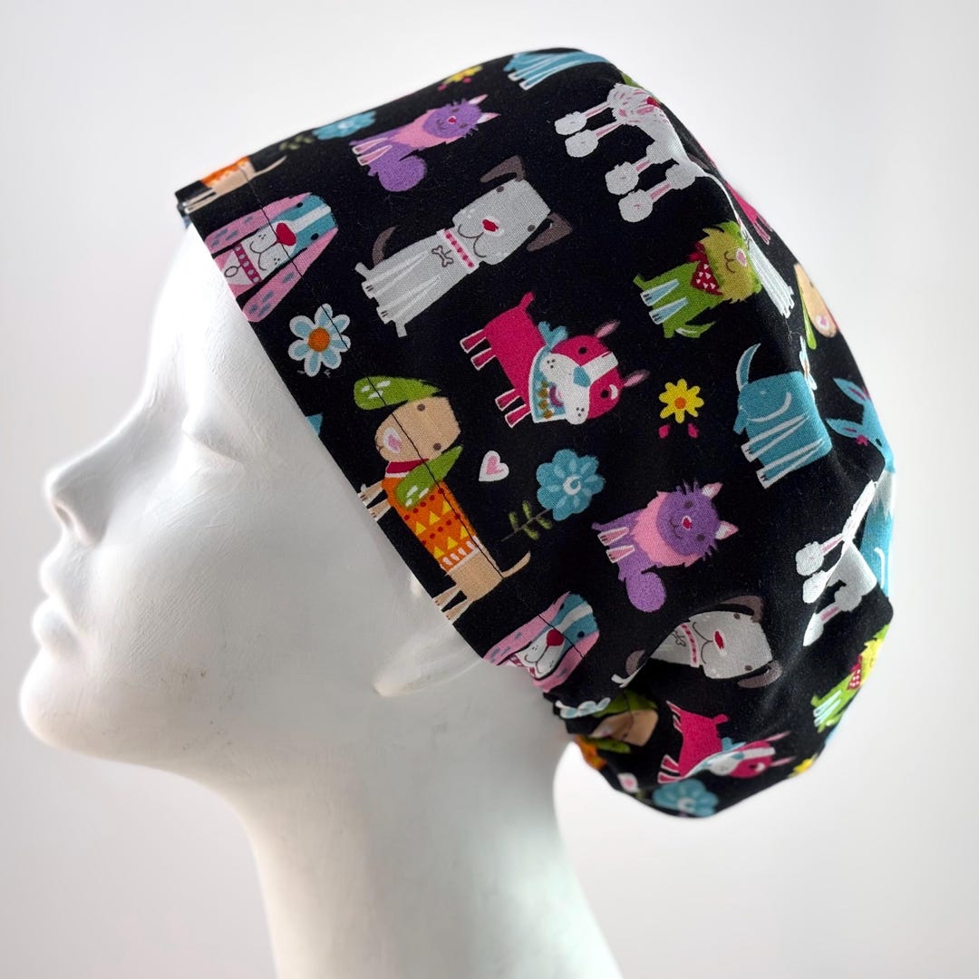 CARTOON DOGS European Style Surgical Scrub Cap or Snood, Regular or ...