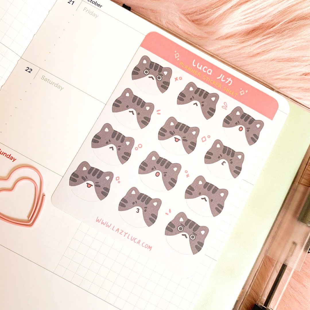 Luca Tabby Cat Planner Emoji Journal Kawaii Mood Sticker Sheet Www ...