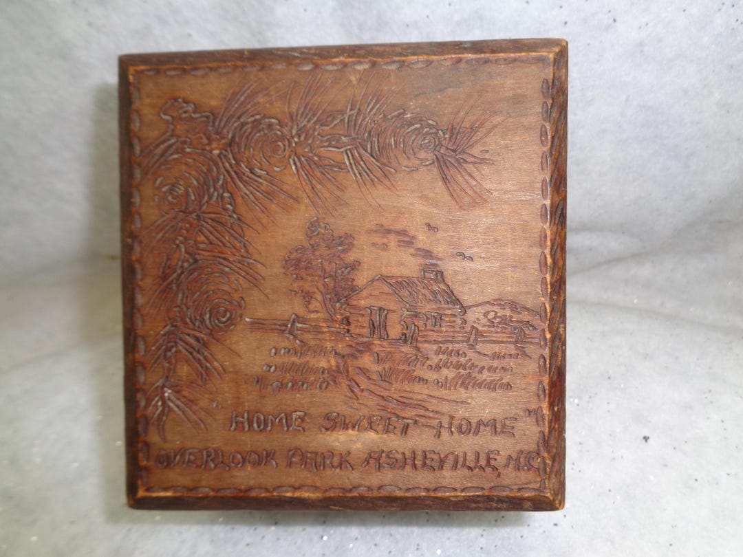 Souvenir Pyrography Wooden Box From Asheville, N.C. - Etsy