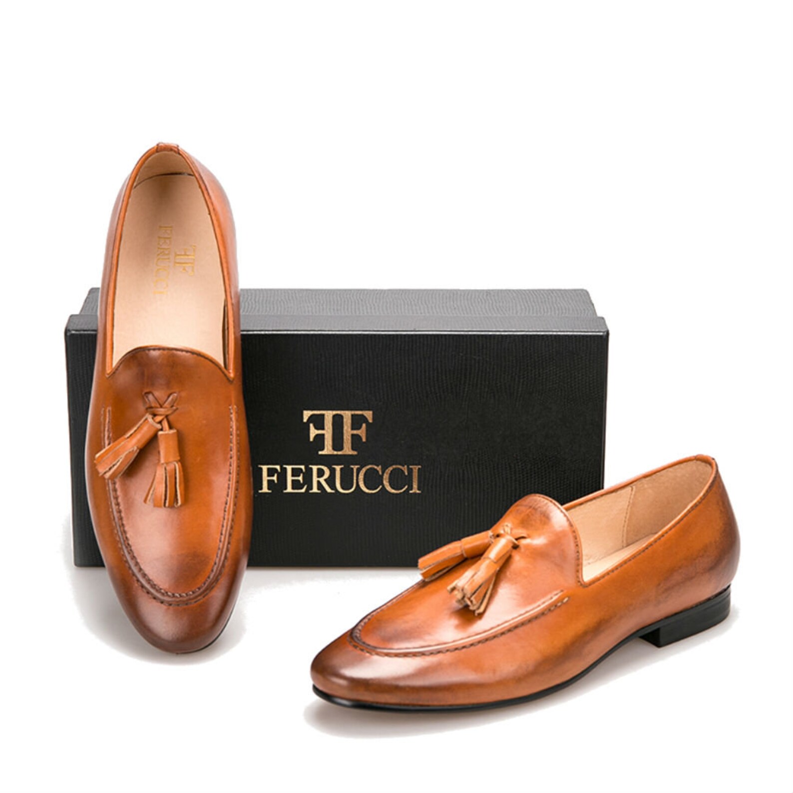 FERUCCI Brown Leather Slippers Loafers with Brown Tassel Prom | Etsy