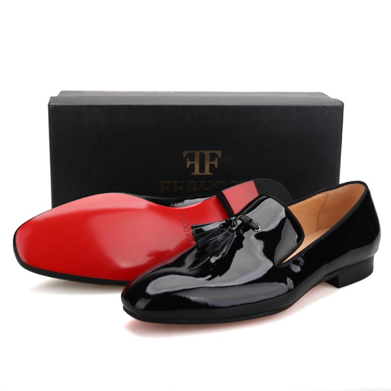 FERUCCI Men Black Leather Spiked Tassel Slippers Loafers Flats - Etsy