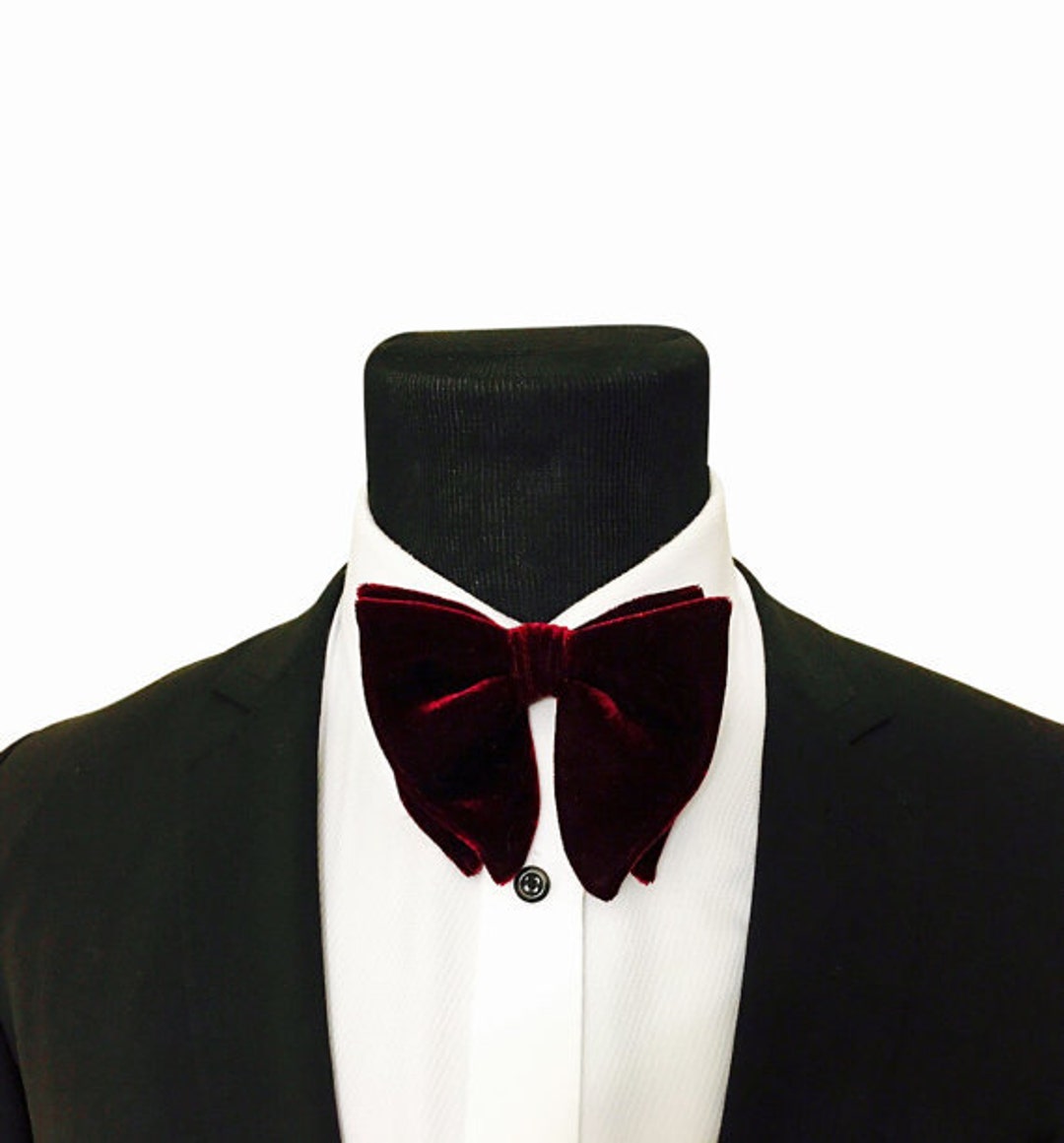 Mens FERUCCI Oversized Pre-tied Bow Tie Burgundy Velvet Bowtie, Mens ...