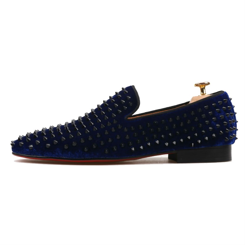 FERUCCI Blue Velvet Slippers Loafers Flat With Black Spikes Rivets Prom ...