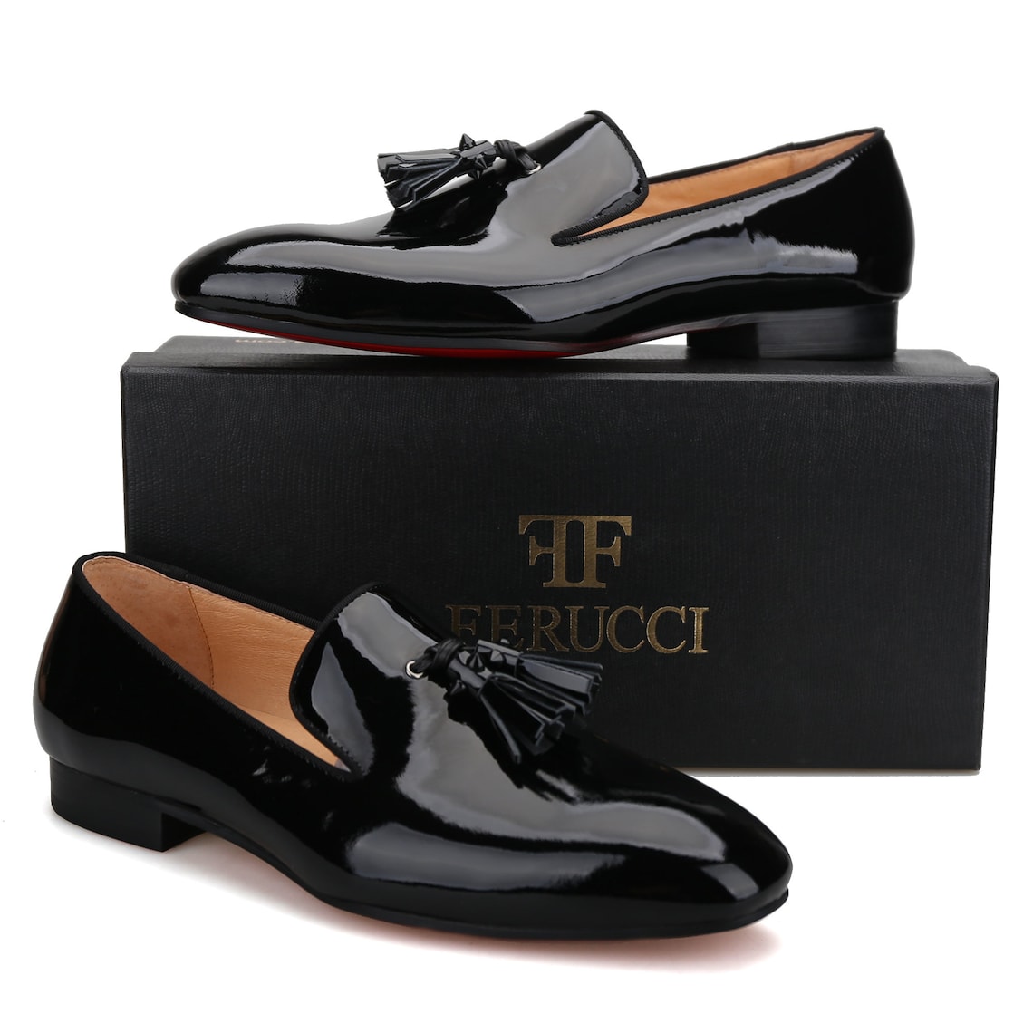 FERUCCI Men Black Leather Spiked Tassel Slippers Loafers Flats - Etsy
