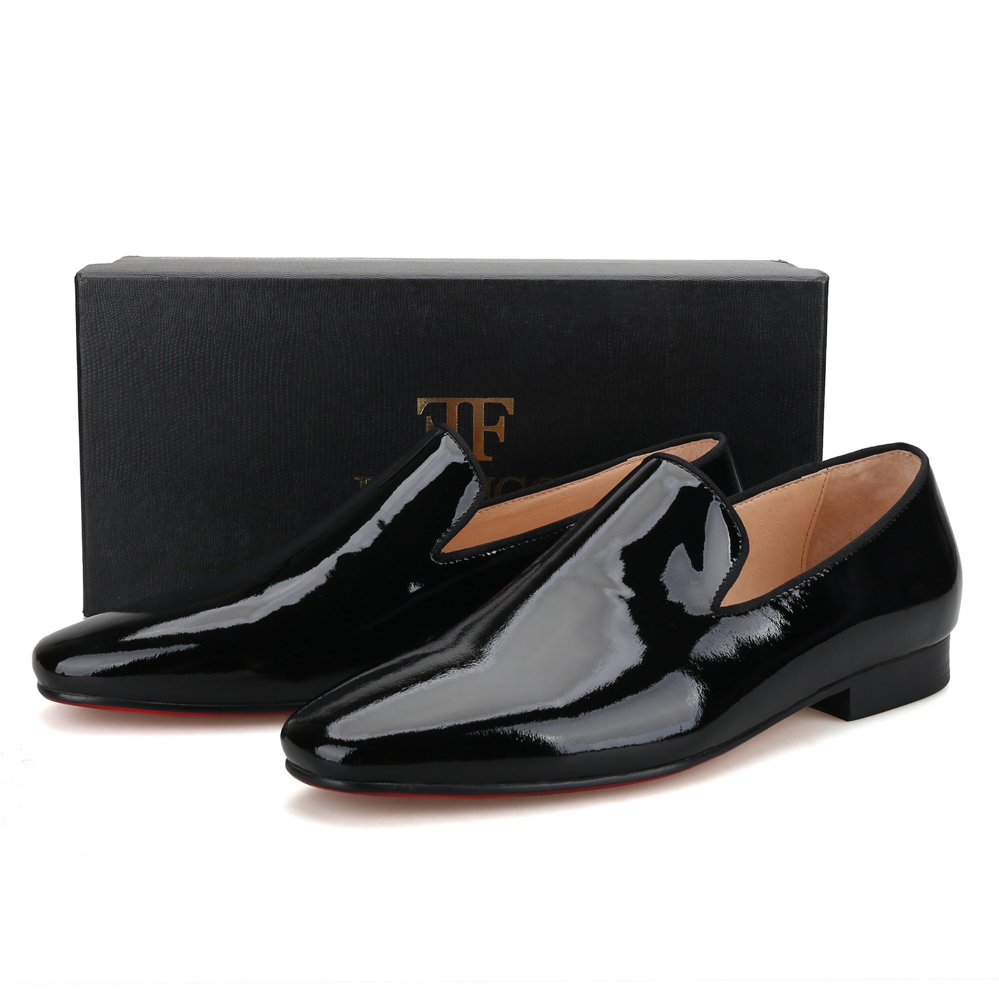 FERUCCI Black Square Toe Patent Leather Slippers Loafer Prom Wedding - Etsy