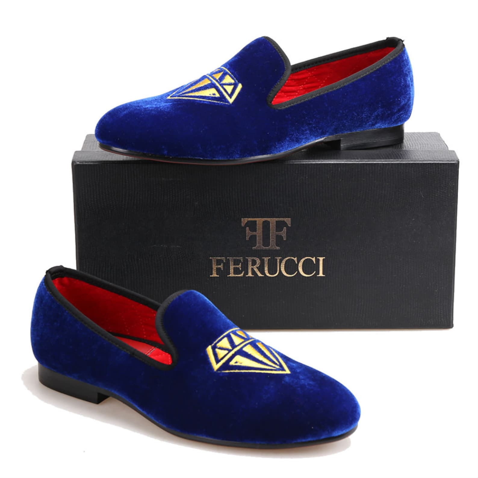 FERUCCI Blue Velvet With Gold Diamond Loafer Slippers Prom Wedding - Etsy