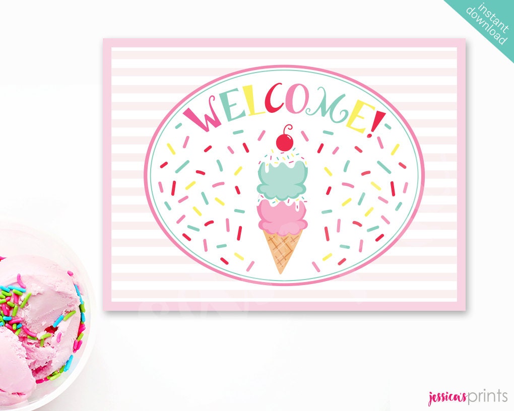Instant Download Ice Cream Printable Party Welcome Sign Ice | Etsy