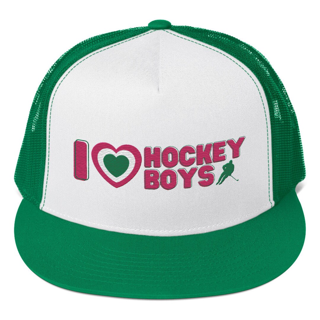I Love Hockey Boys Trucker Hat Embroidered | Preppy | Hockey Romance ...