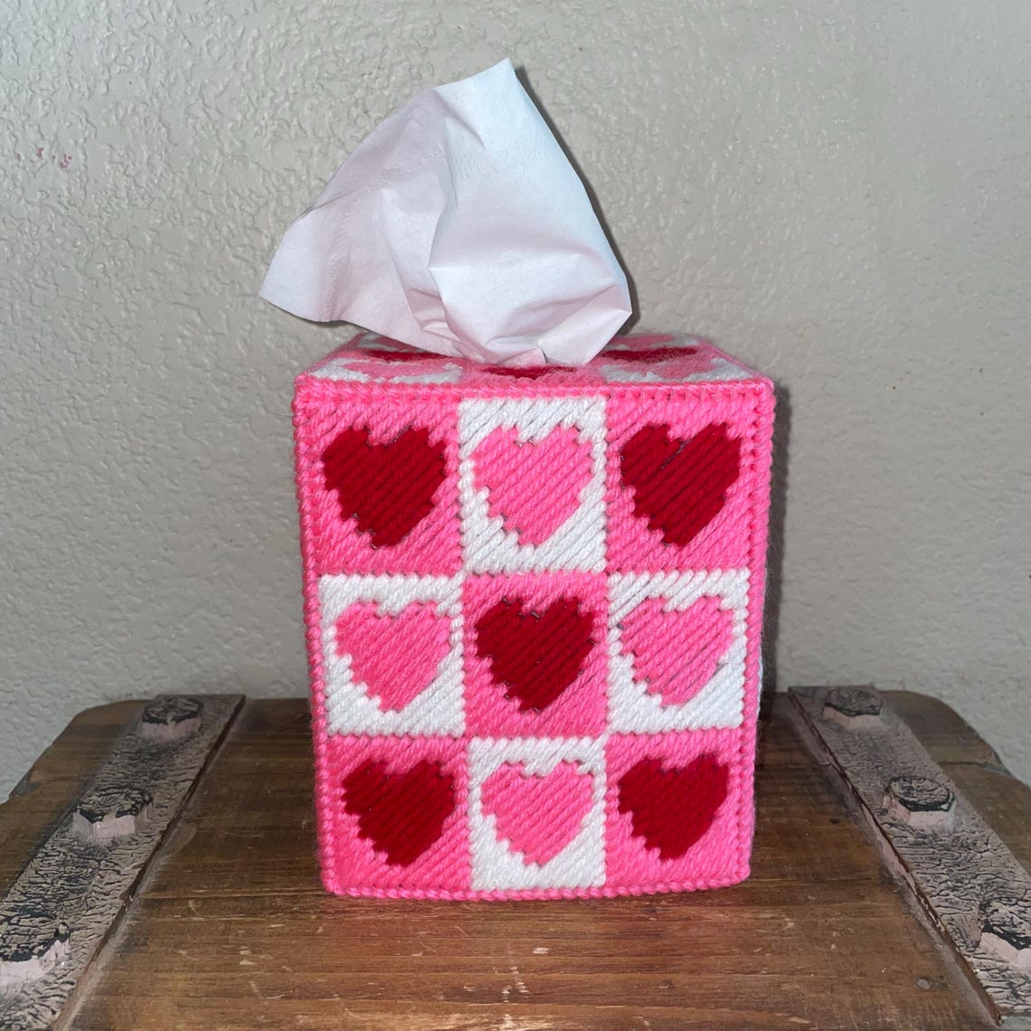 Handmade Plastic Canvas Heart Tissue Box Cover, Valentine's Day Decor ...