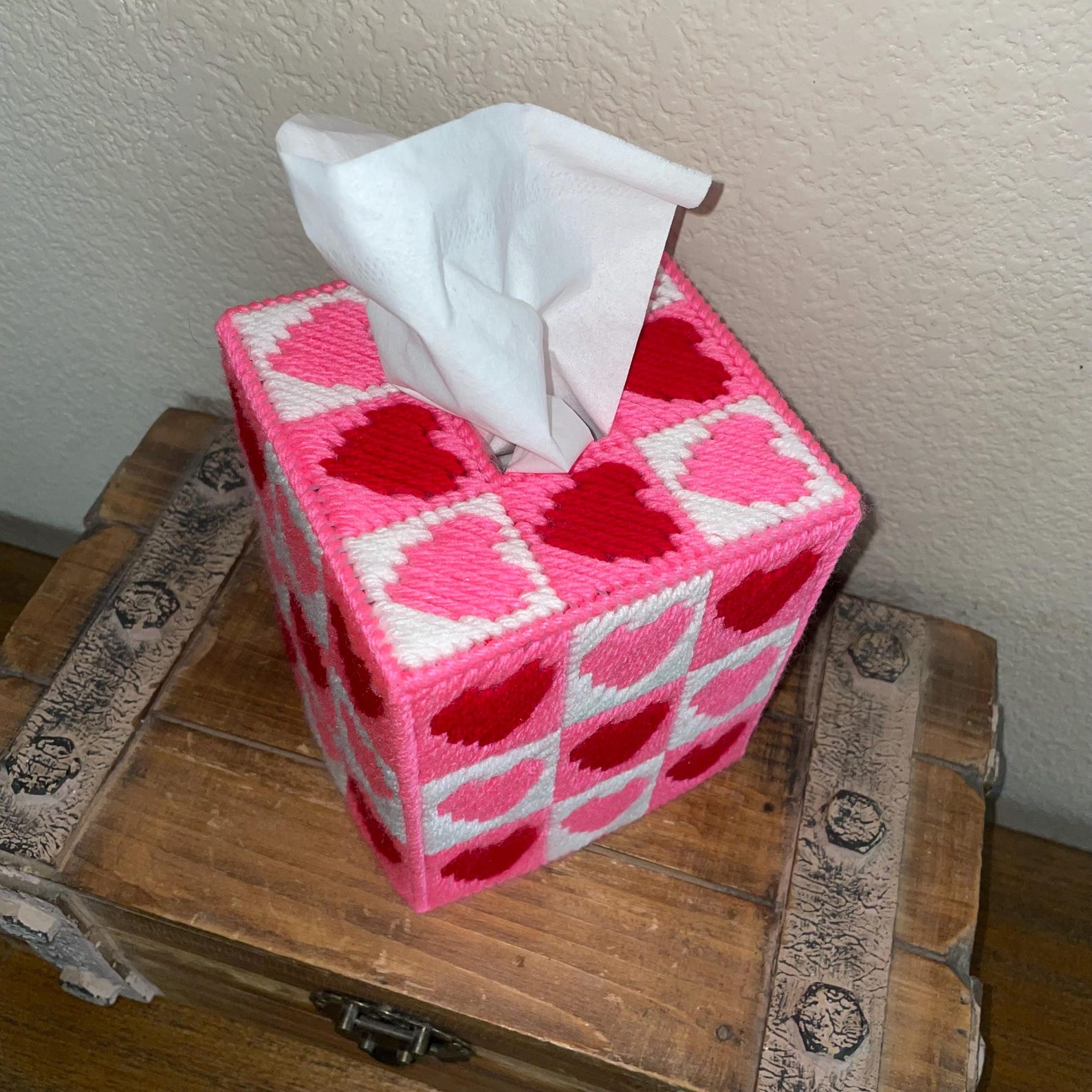 Handmade Plastic Canvas Heart Tissue Box Cover, Valentine's Day Decor ...