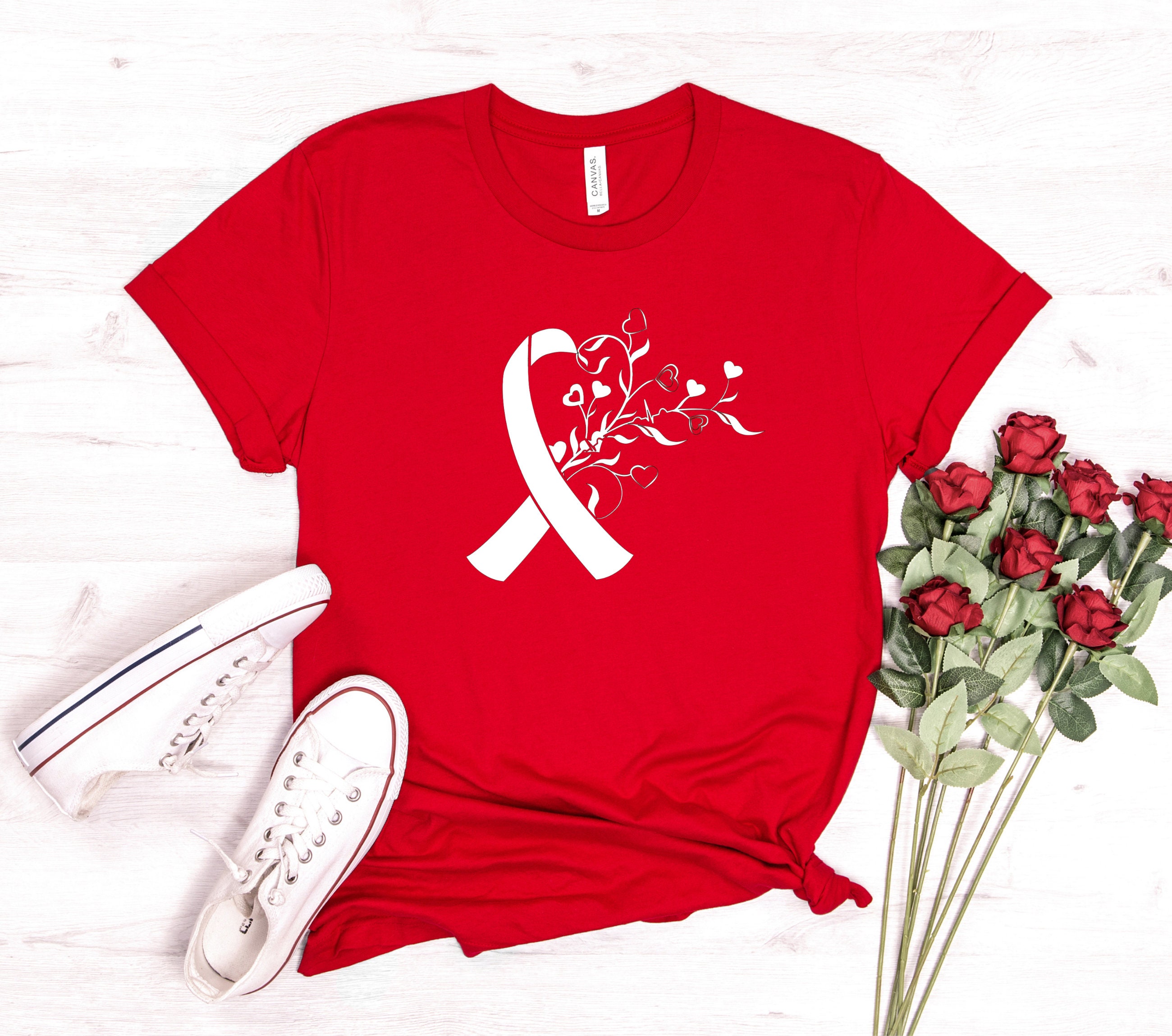 Heart Disease Awareness T-shirt, Red Ribbon, Flower Bouquet, February ...
