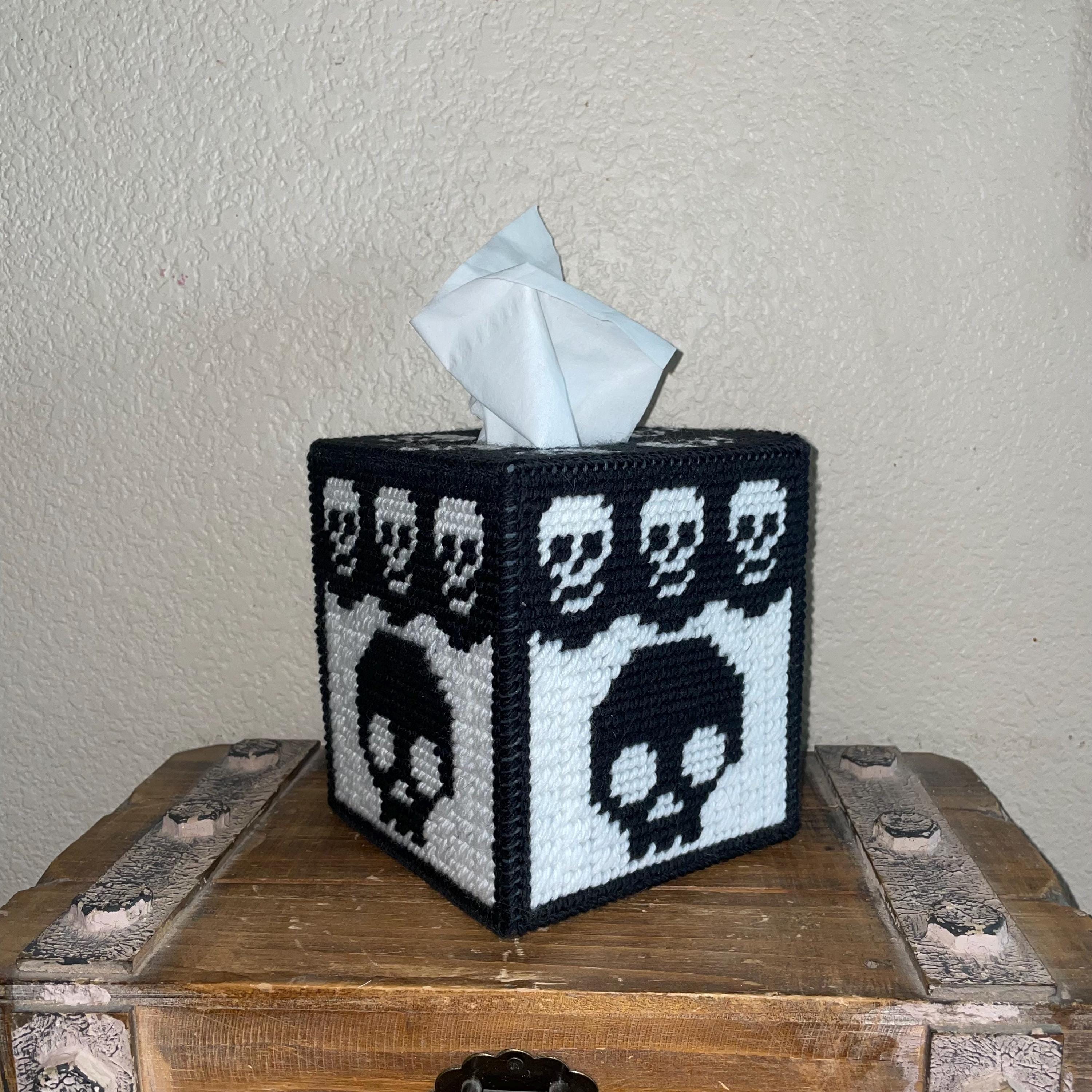 Skull Tissue Box Cover: Black & White Halloween Decor - Etsy