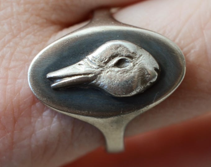 VINTAGE DUCKRABBIT on Sterling Silver Oval Ring, Wittgenstein's Optical ...