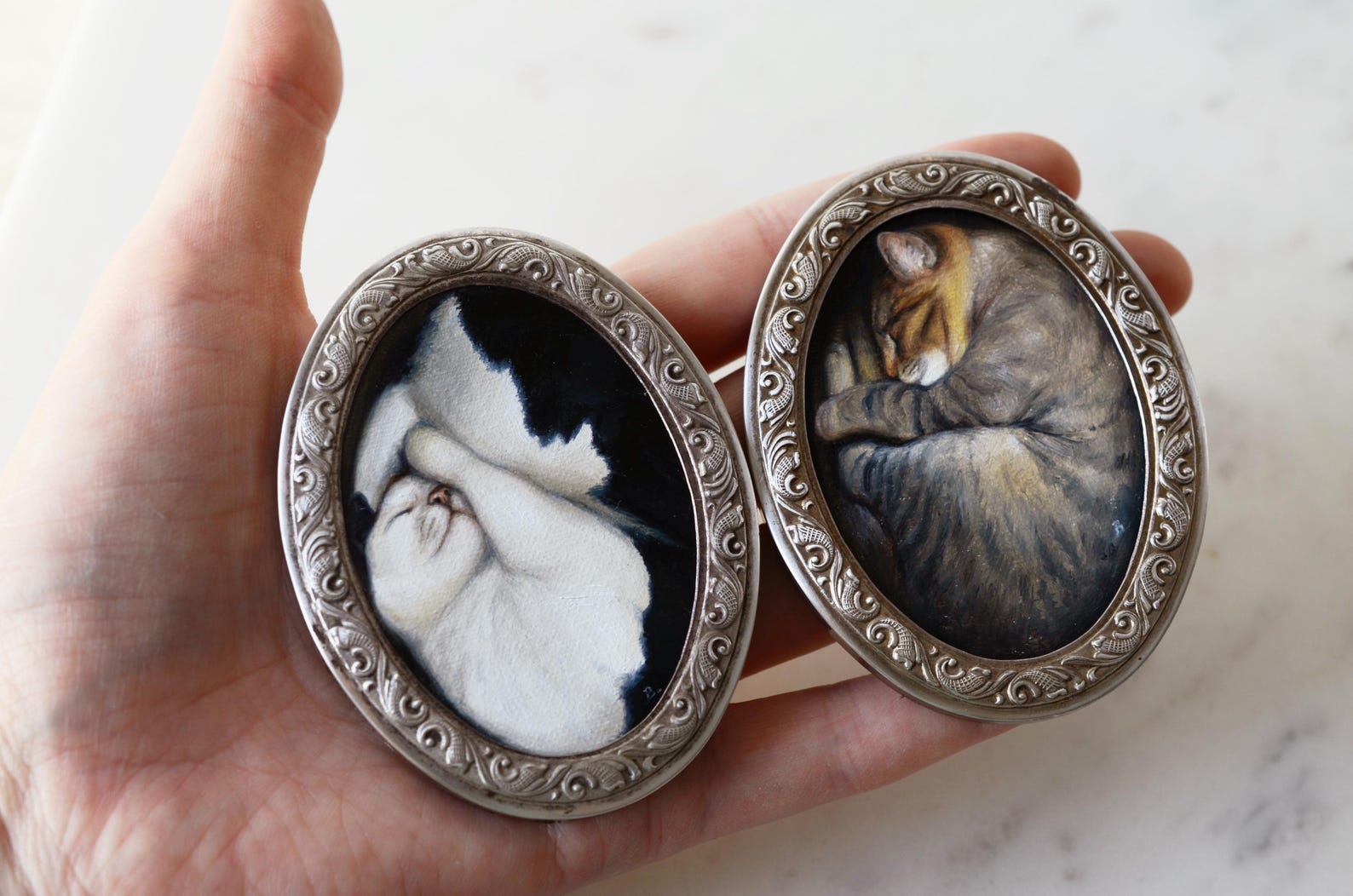 ANTIQUE Cat Nap 1 and 2, Oil on Canvas Modestbirdystudio Paintings 835 ...