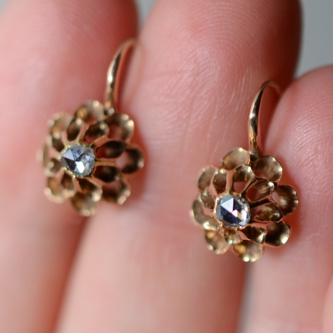 ANTIQUE Rose Cut Diamond 9ct Gold Austro Hungarian Buttercup Setting ...