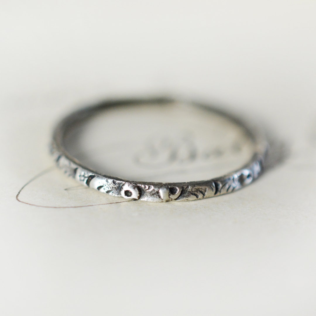 SALE thin Georgian Flowers of Bounty Ring in Sterling Silver, Oxidised, Eternity Wedding Band ...