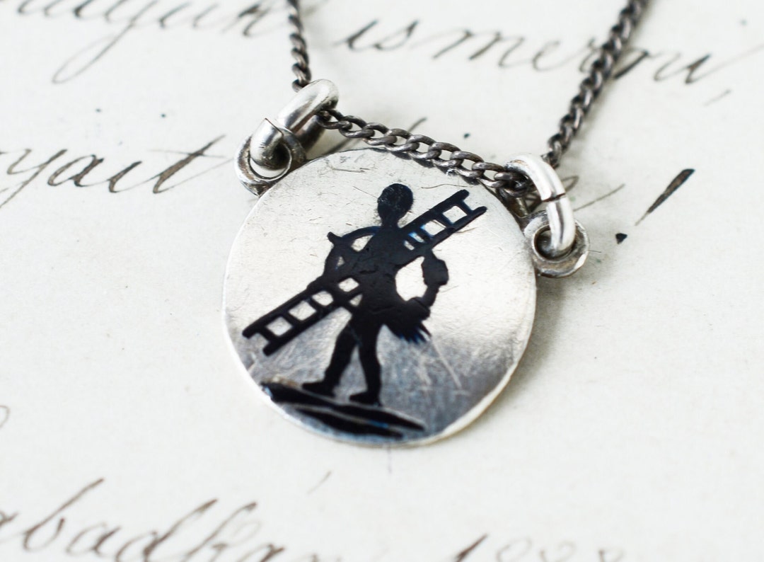 ANTIQUE Black Enamel Chimney Sweep Man Small Cute Lucky Enamel Charm ...