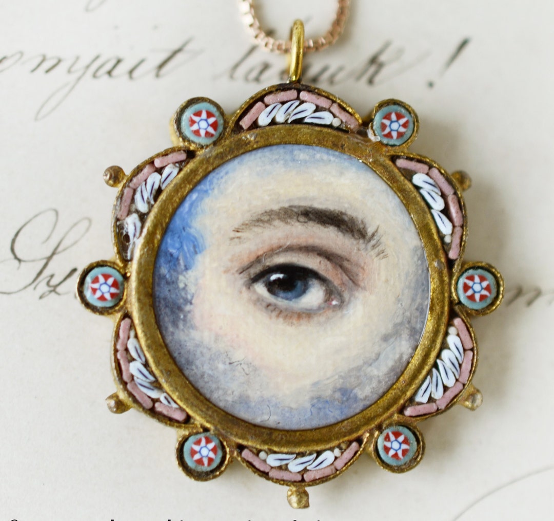 ANTIQUE Lover's Eye Pendant Charm Micro Mosaic With New Modest Birdy ...