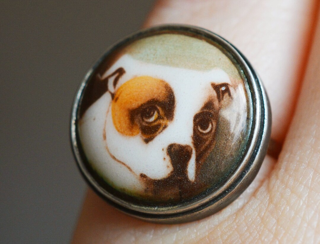 SALE! ANTIQUE Enamel Bulldog Ring Sterling Silver, Old Component ...