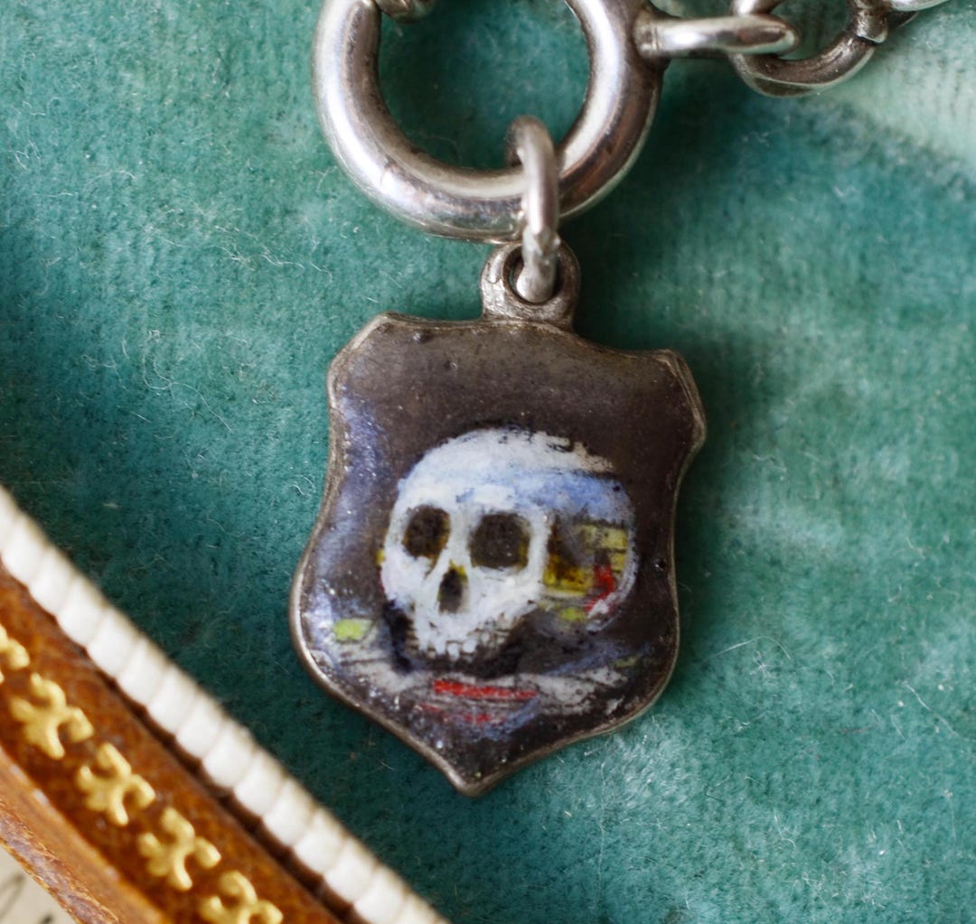 ANTIQUE Handmade Memento Mori Skull Pendant in 800 Sterling Silver ...