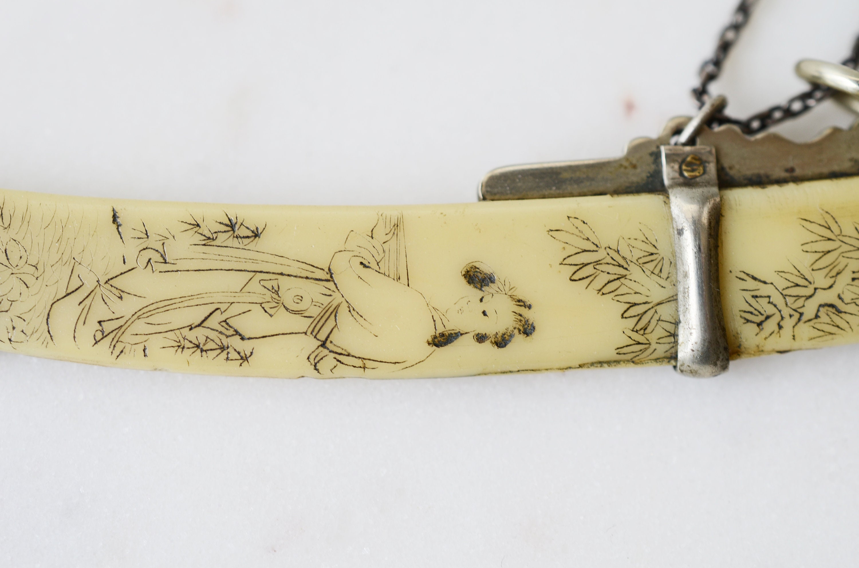 ANTIQUE Alpaca and Faux Bone Early Plastic Japanese Etched Sword Case ...