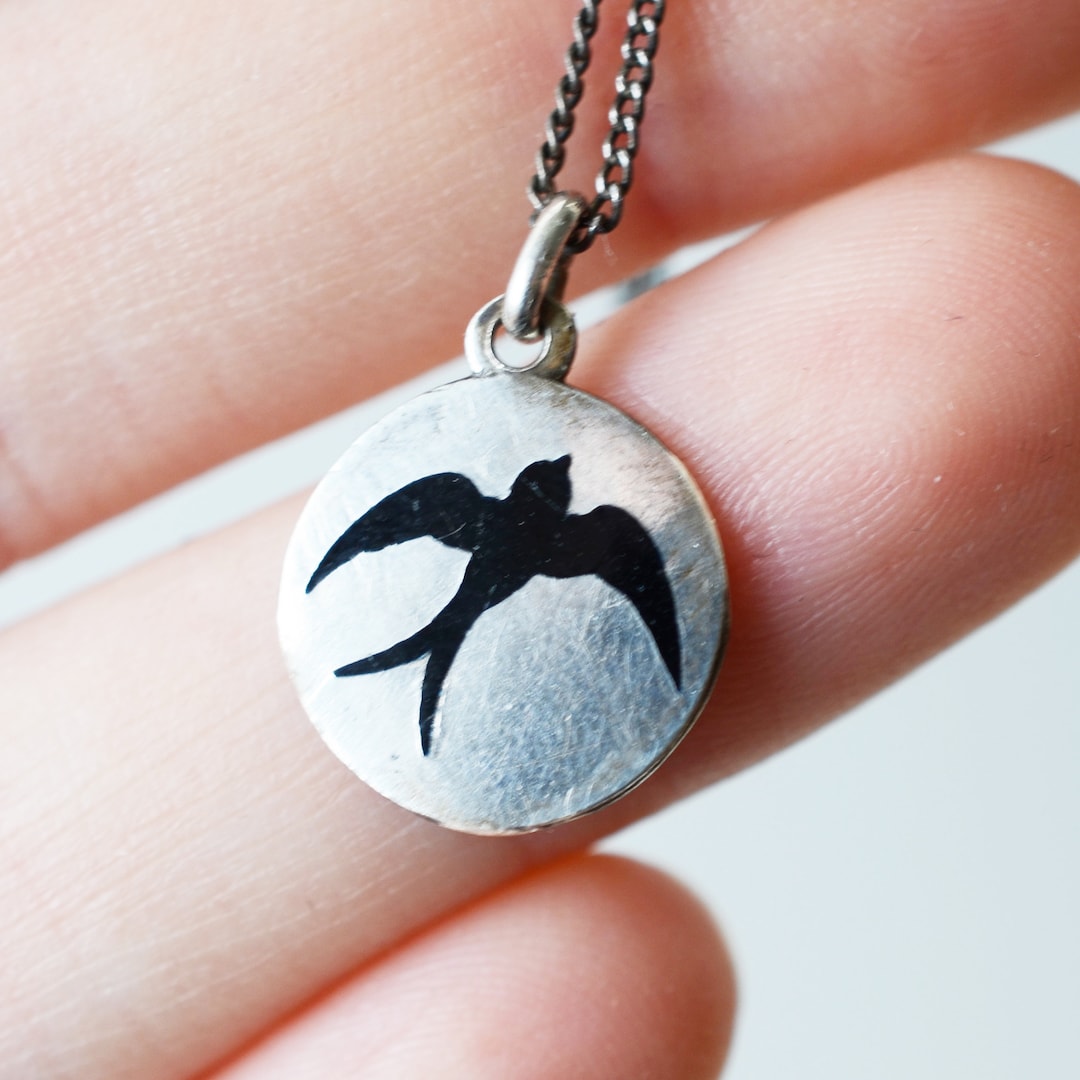 ANTIQUE Black Enamel Swallow Symbol of Loyalty Pendant, 1800 Austro ...