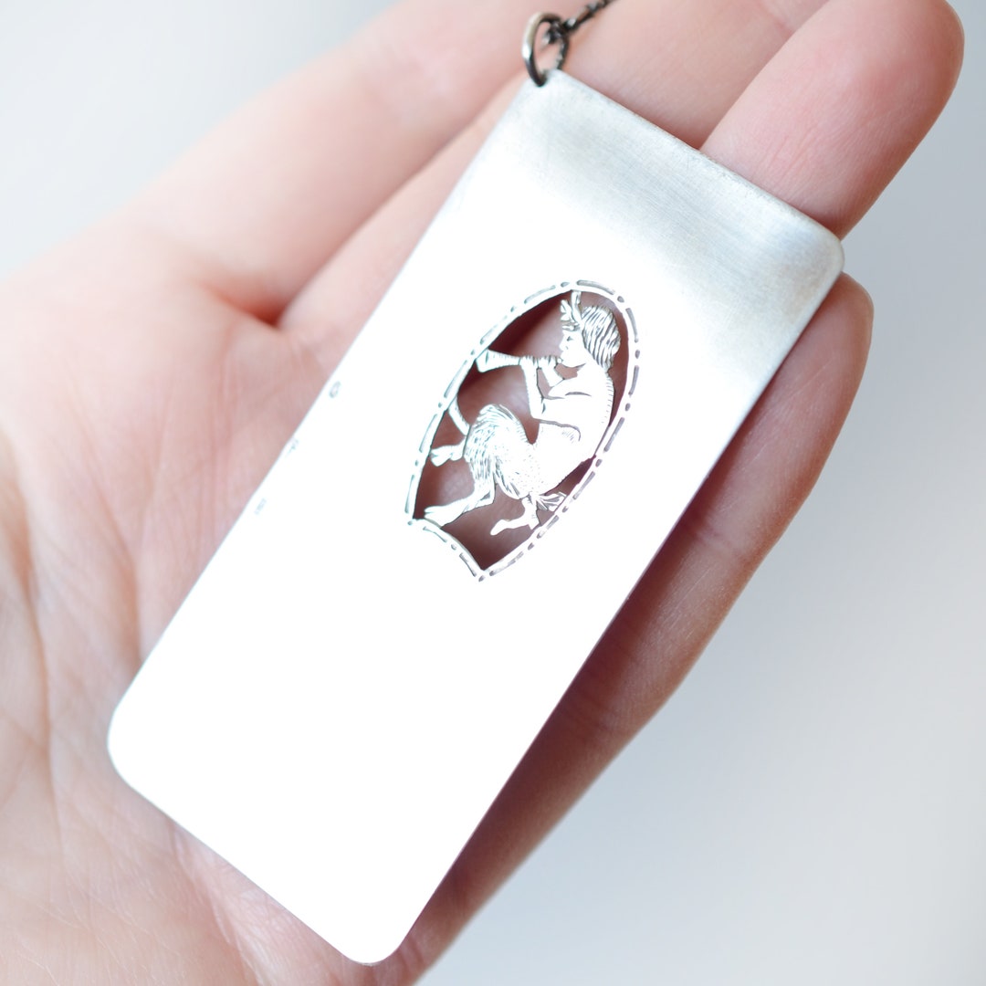 ANTIQUE Etched Sterling Silver Little Devil Playing on Flute Large ...