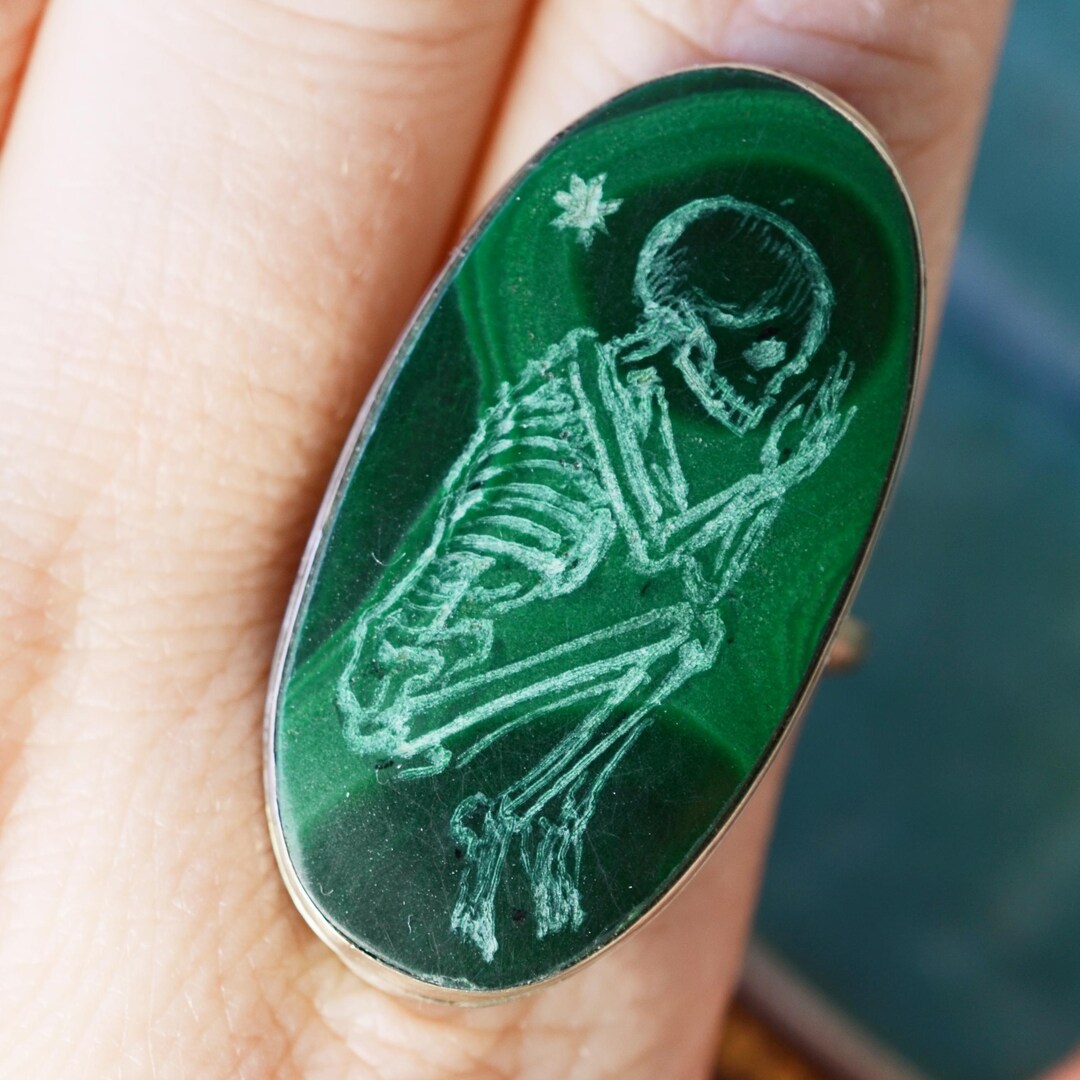 VINTAGE Sleeping Skeleton Under North Star, Alpaca and Faux Malachite ...