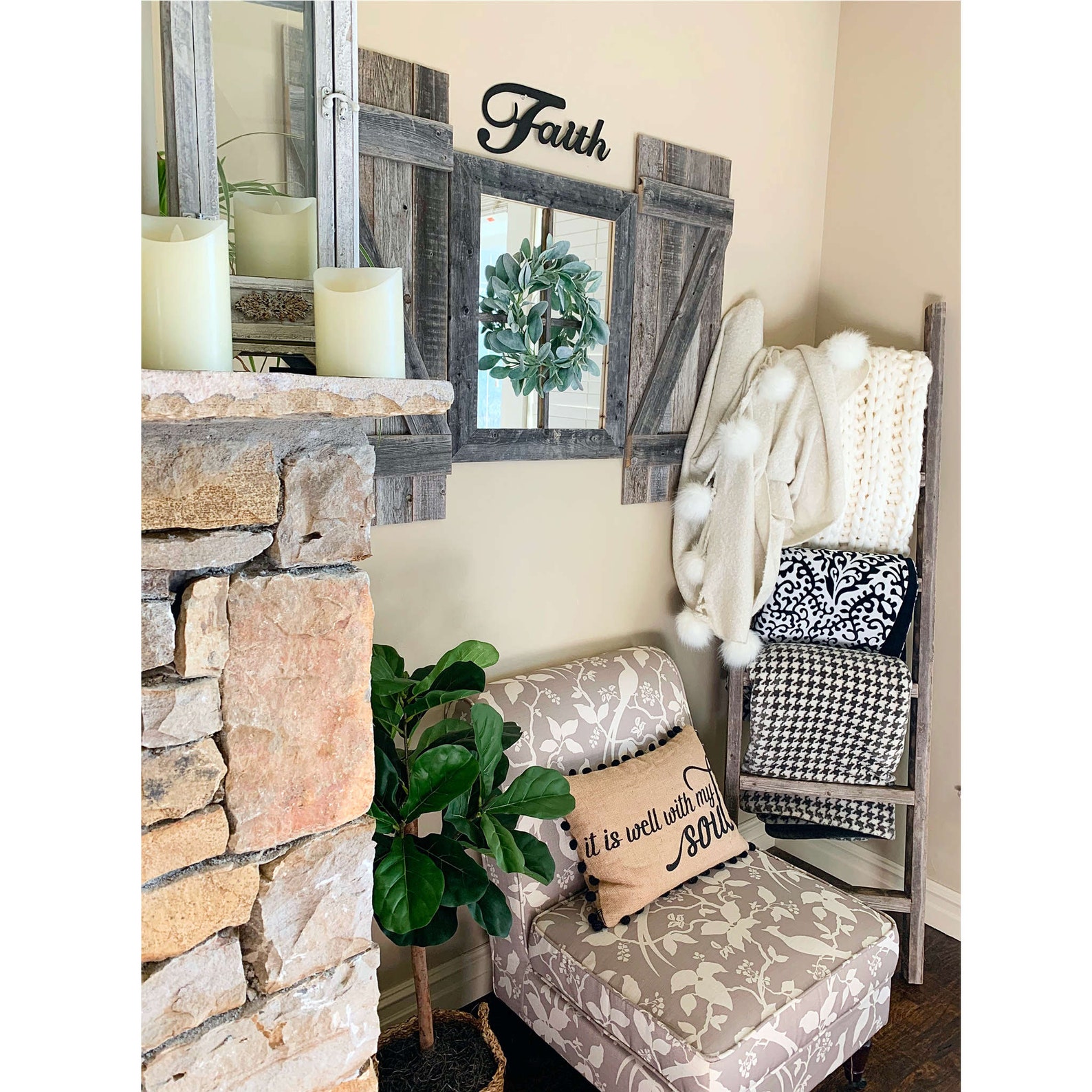 Rustic Farmhouse Decorative Wood Ladder 1.625 Deep Ladder Multiple ...