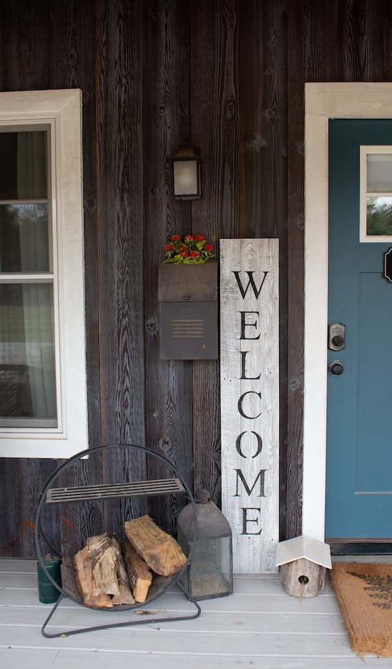 Vertical Wooden Farmhouse Sign Vertical Hanging Metal Welcome Sign