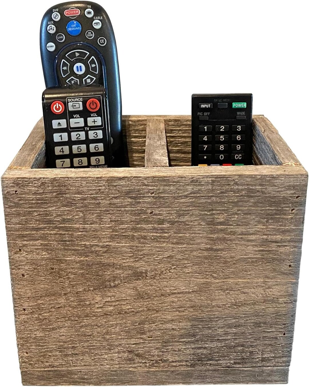 Remote Control Holder Wood Box | 2 Slot Media Storage Box | Reclaimed ...