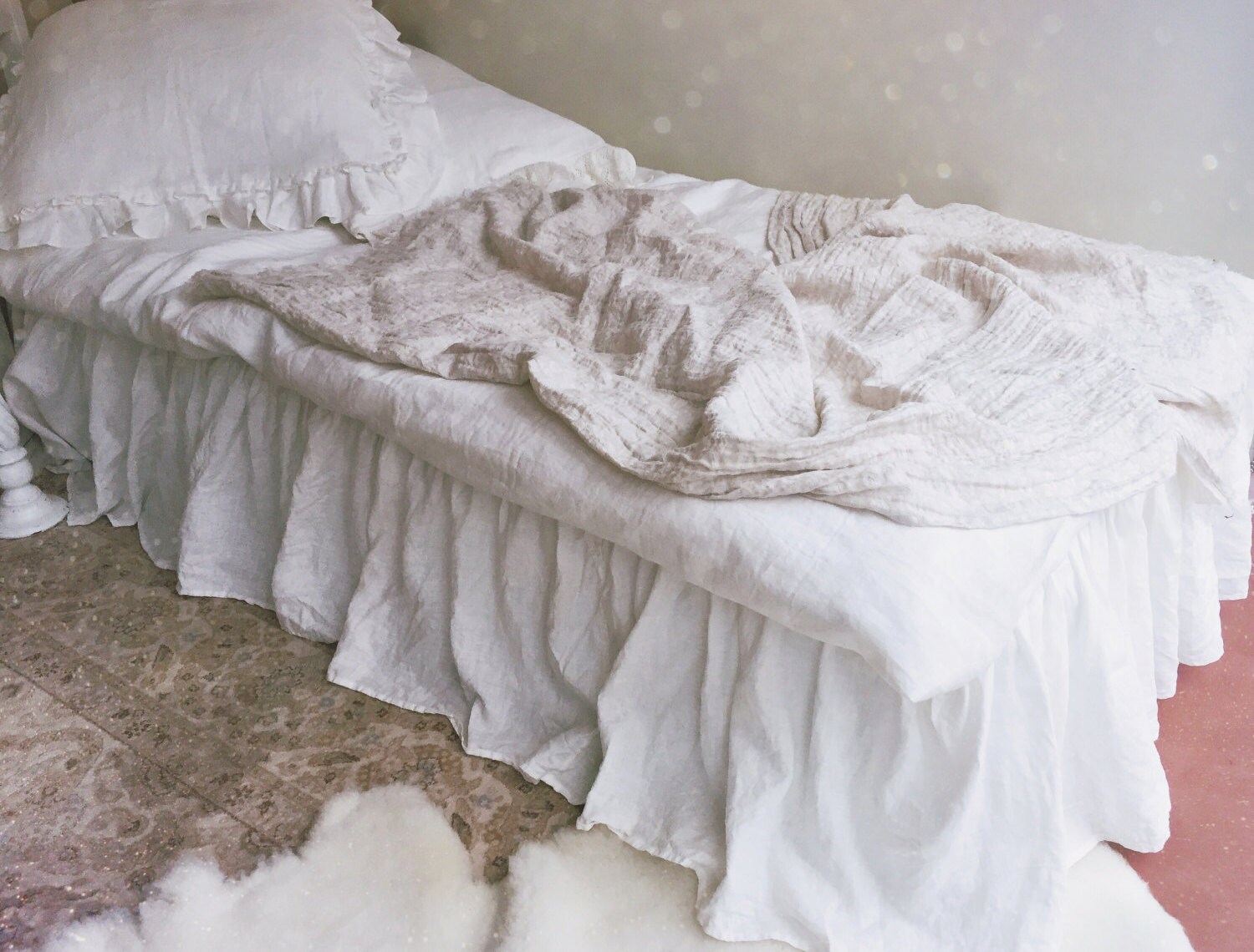 Linen Bed Skirt Dust Ruffle, Bedskirt, White Linen Dust Ruffle, Ruffle ...