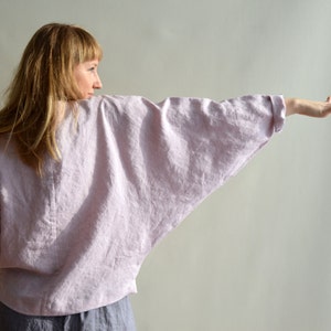 Batwing Top, Loose Linen Top With Long Sleeves, Dolman Top, Linen Tunic ...