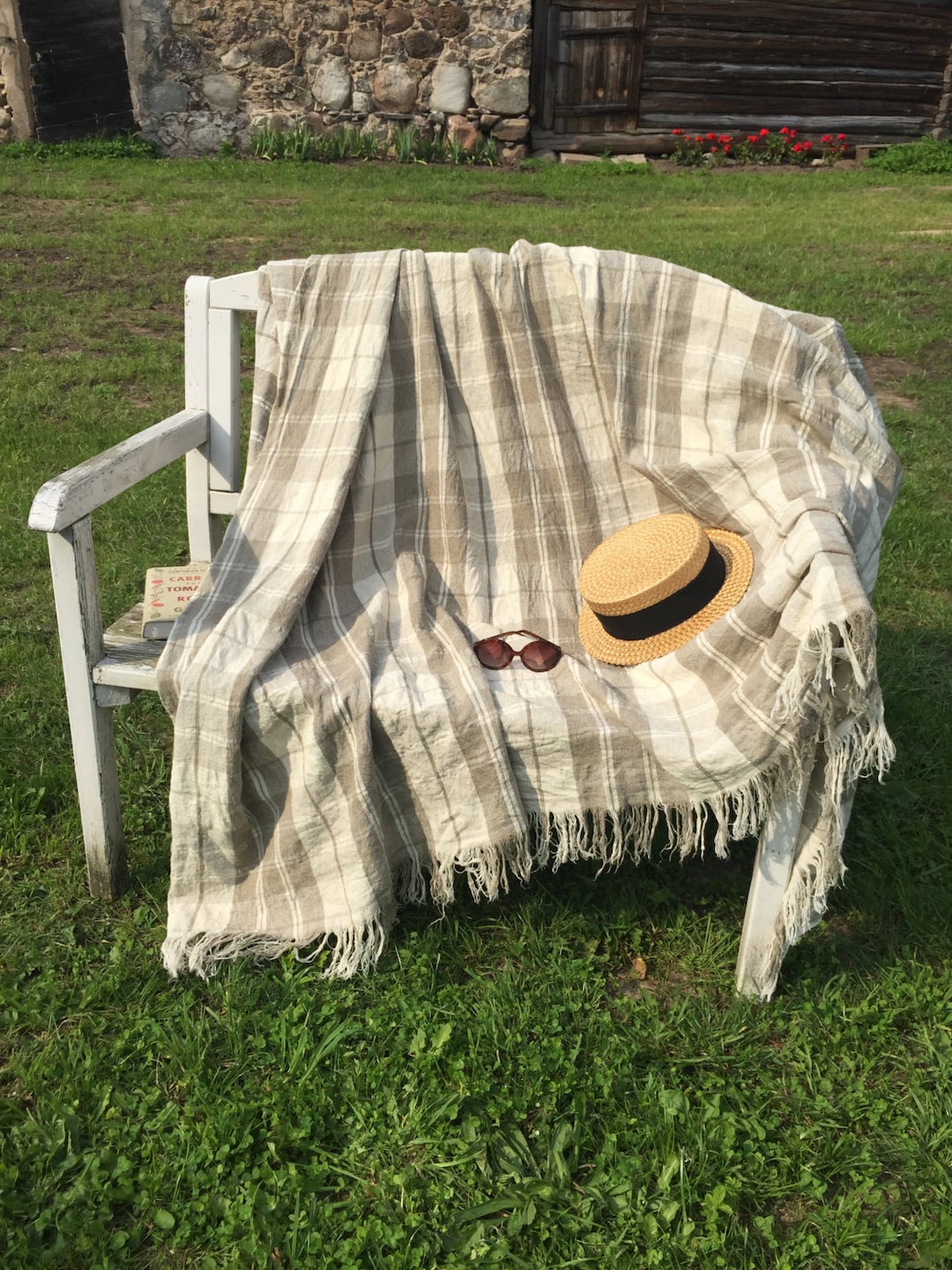 Linen Blanket, Linen Plaid, Brown Bedspread Tartan Throw Linen Bed ...