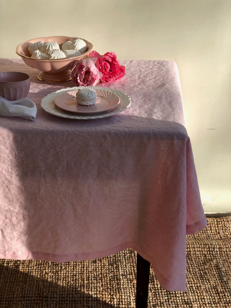 Pink Linen tablecloth Romantic tablecloth Custom tablecloth | Etsy