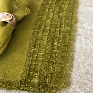 Green Linen Napkins With Frayed Edges, Cloth Dining Napkins, Frayed ...